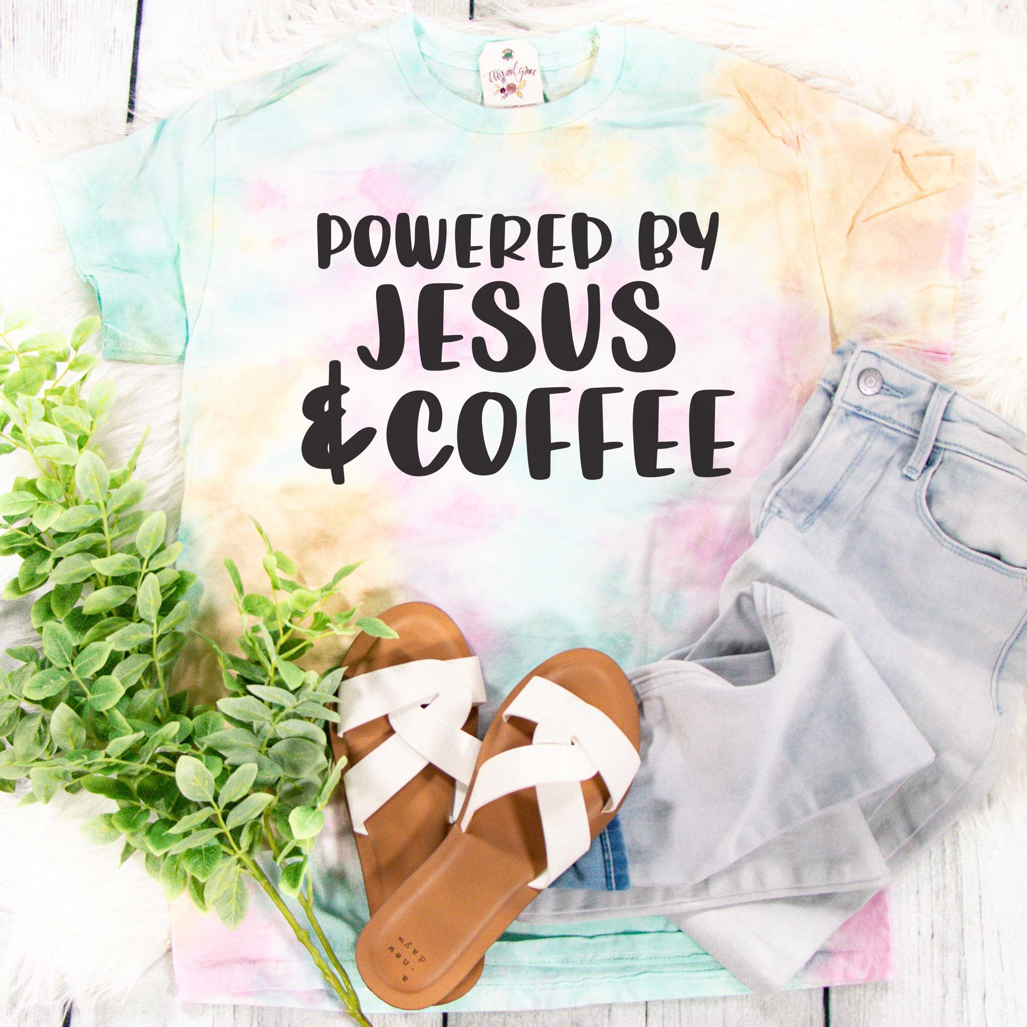 Powered by Jesus and Coffee Tie Dye Unisex Christian Shirt