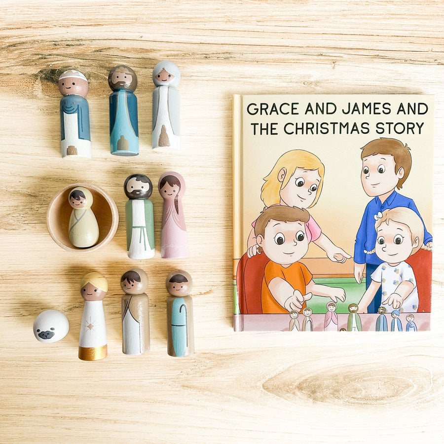 Wooden Nativity + Book Set