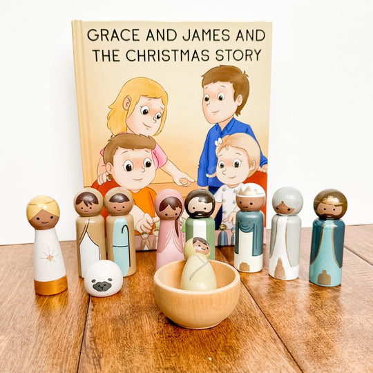 Wooden Nativity + Book Set